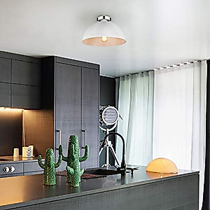 Novogratz x Globe Brady 1-Light Semi-Flush Mount Ceiling Light, Matte White, Chrome Details,61091