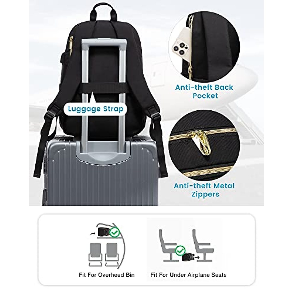LOVEVOOK Laptop Backpack for Women & Men, 17.3 Inch Anti Theft Travel Backpack with USB Port, Stylish Casual Daypack for College, Large Capacity Teacher Nurse Work Backpack Purse, Black