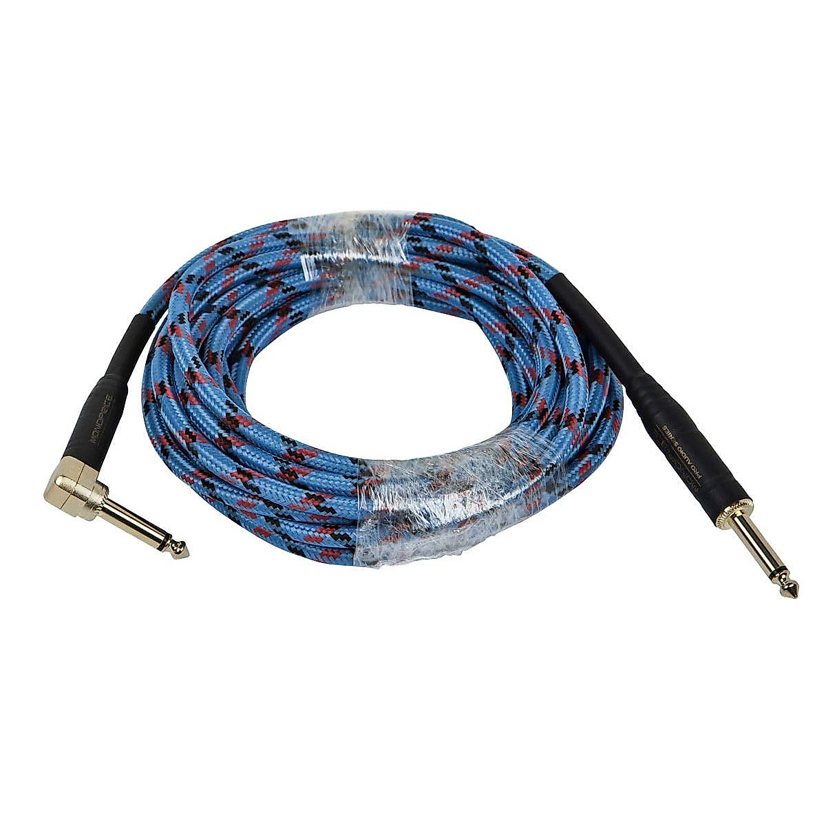 Monoprice 1/4-Inch TS Male to 1/4-Inch Right Angle TS Male Guitar/Instrument Cable - 10 Feet, Blue, 20AWG, Braided Jacket, Gold Plated - Cloth Series