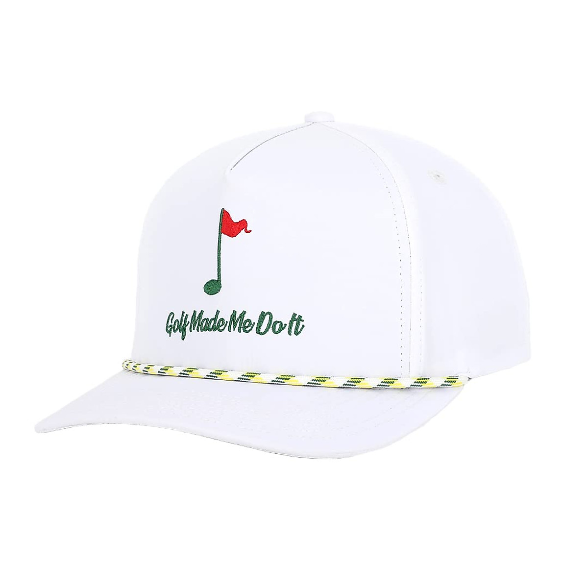 Golf Made Me Do It Ace Rope Hat - Adjustable Snapback Golf Hat, One Size Fits All (White/Green/Red)