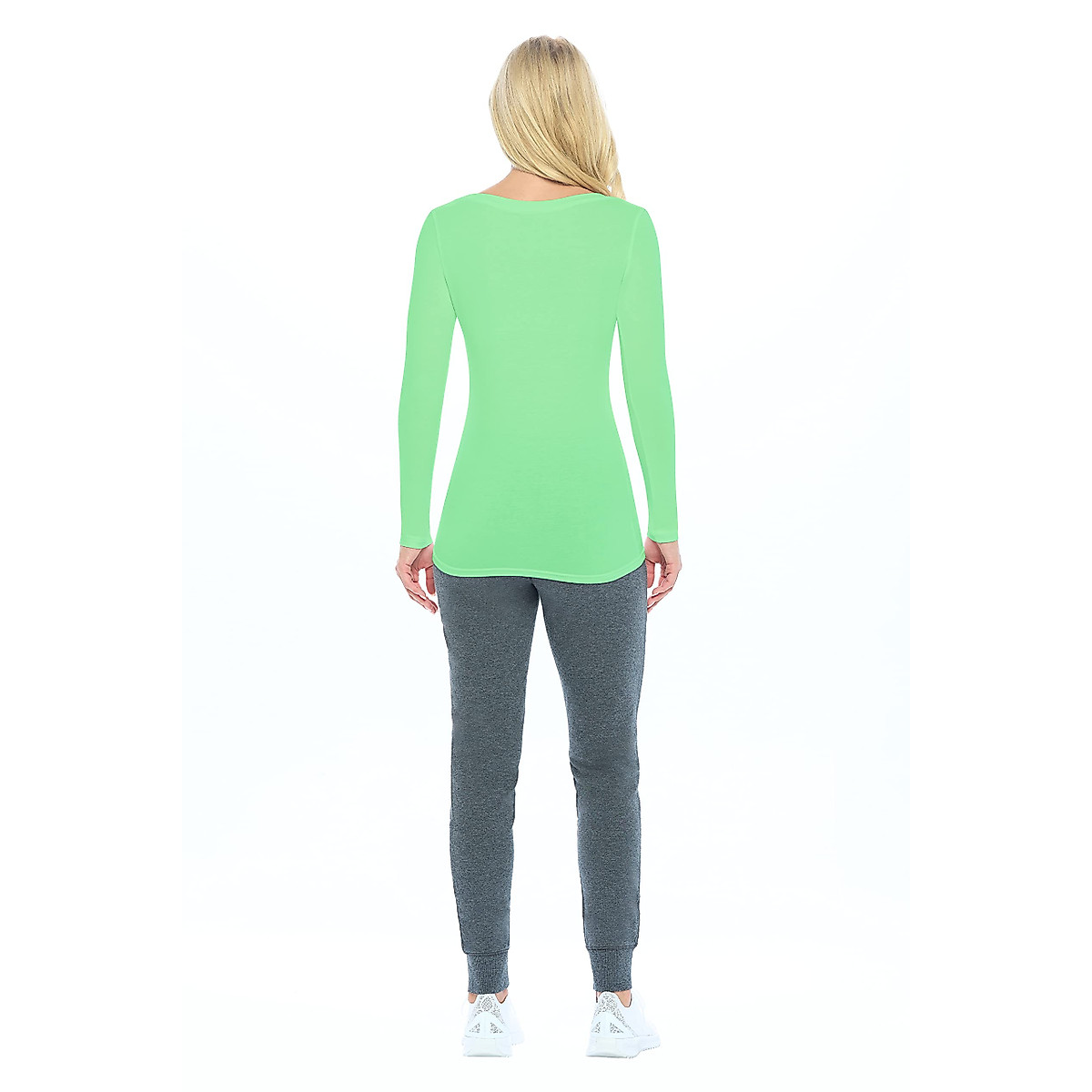 Natural Uniforms Women's Long Sleeve Extra Wide Scoop-Neck T-Shirt Under Scrub (Light Green, Medium)