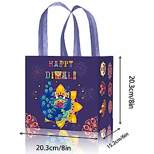 YVAINE 12 Pieces Happy Diwali Gift Bags Diwali Party Non-Woven Bags Festival of Lights Party Goodie Bags for Diwali Party Decoration Supplies
