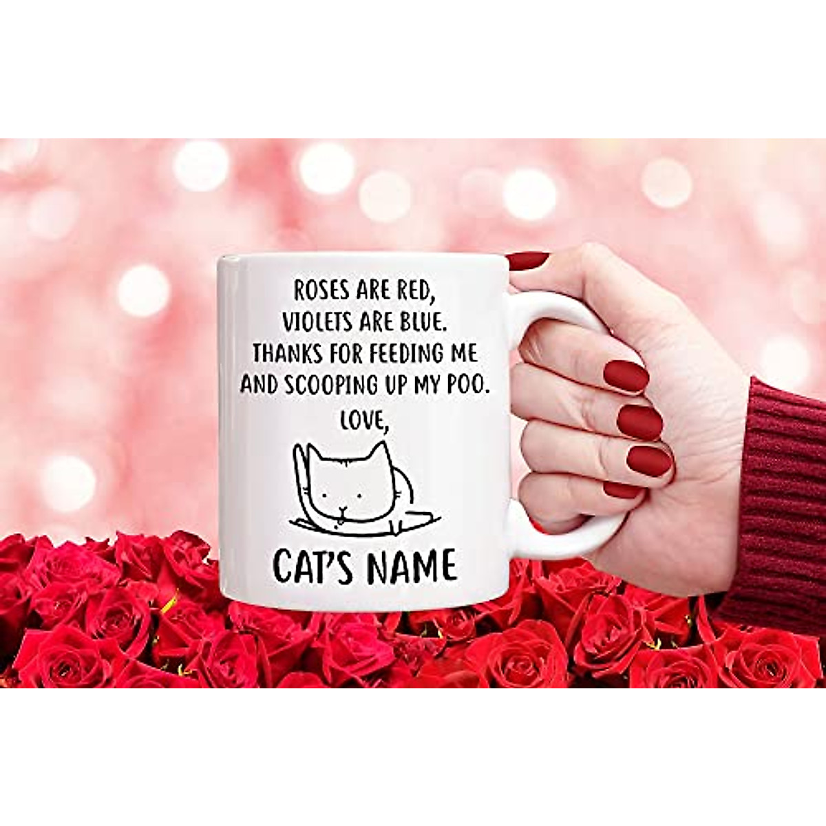 Personalized Cat Mom Dad Coffee Mug, Custom Cat Name Gift, Roses are Red, Violets are Blue, Thanks for Feeding Me, Gift for Cat Mom Cat Dad, Cat Lovers, Christmas Birthday Presents Hilarious Gag Gifts
