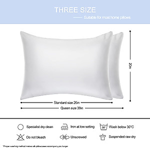 LONGPHEI Silk Satin Pillowcase Cooling Pillow Cases for Hair and Skin White Pillowcses 2pcs (White-C, Standard)