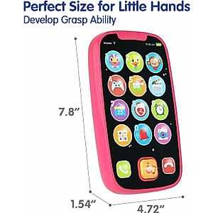 BABYFUNY Toys for 1 Year Old Girl Gifts, 15 Functions Toy Phone Toddler Girl Toys, Learning Baby Toys 12-18 Months, Kids Cell Phone Easter Basket Stuffers - Pink