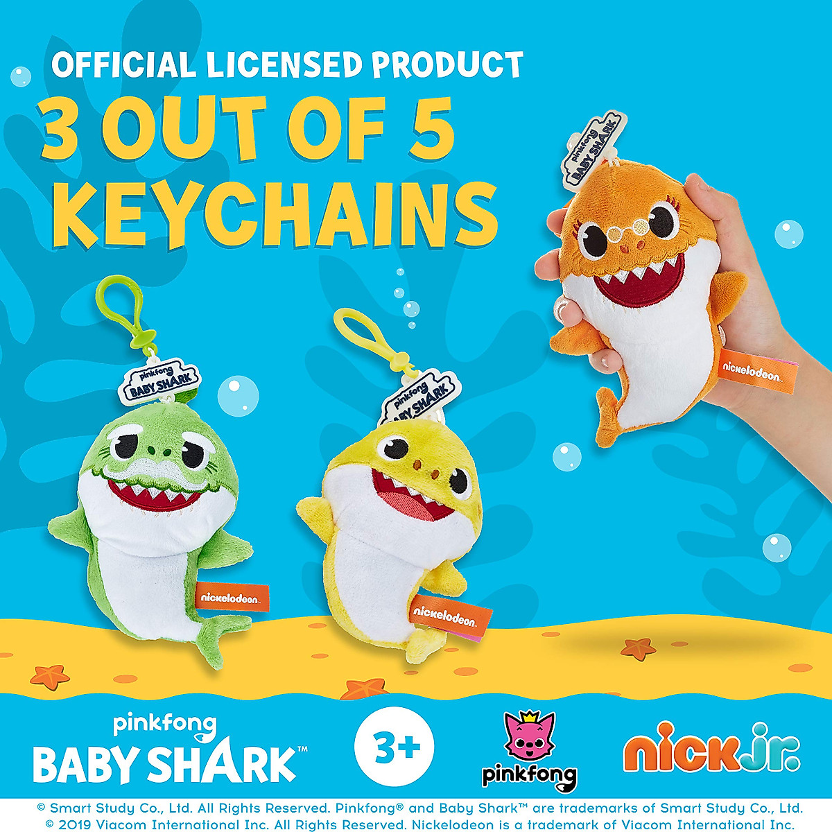 Baby Shark Coin Purse Set – Set of 3 Baby Shark Plush Toys, Including Baby, Mommy, & Daddy Shark – Washable Polyester with Zipper – Party Favors and Gifts by PMI, 6.2 in., 3 Pack, Ages 2+