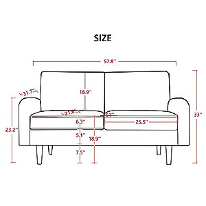 Meeyar Velvet Loveseat Sofas Couches,Small Couch for Apartment,Modern for Living Room Bedroom,Solid Wood Legs,Round Arms,33" Hx57.8 Wx31.7 D,Aqua Turquoise