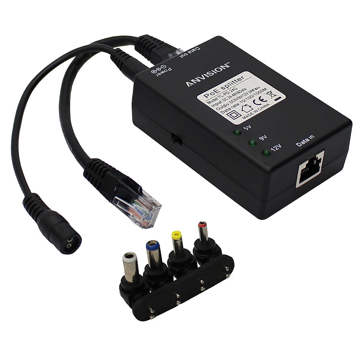 ANVISION 2-Pack Active Gigabit PoE Splitter Adapter with Multi-Size Tips, IEEE 802.3af Compliant, up to 100 Meters (328 Feet), DC 5V/9V/12V Power Output for IP Camera AP Voip Phone and More