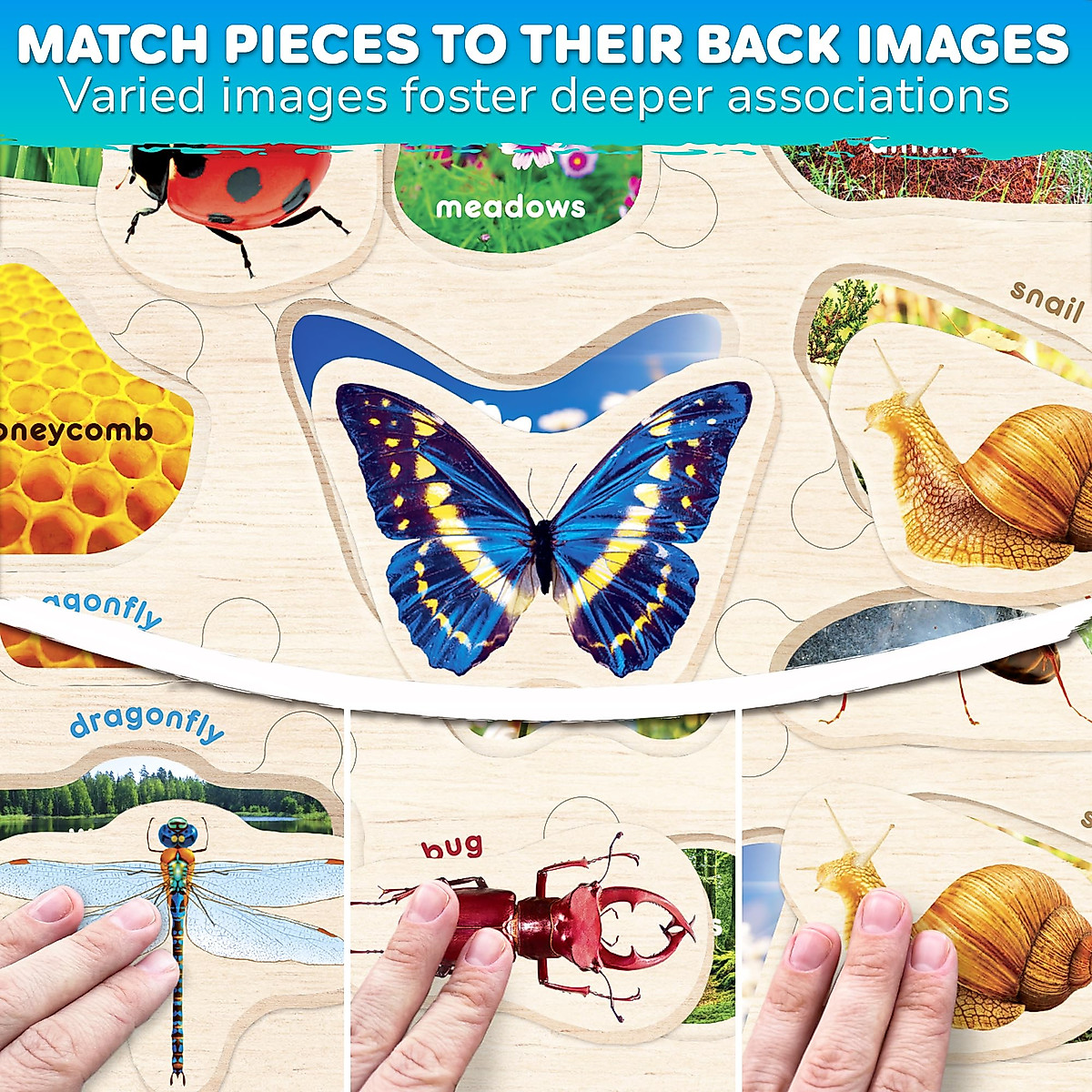 QUOKKA Toddler Puzzles Ages 2-4 in a Bag – 6 Montessori Wooden Puzzles for Toddlers 3-5 Year Old – Preschool Wood Game for Boys and Girls 4-6 – Gift for Learning Realistic Animals Fruits Vehicles