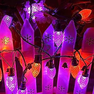 KAQ-2PK 100 LED 66ft Extendable C9 Halloween String Lights, Outdoor Halloween Tree Lights Green Wire for Patio Christmas Trees Fall Lights Halloween Decorations (Orange and Purple)