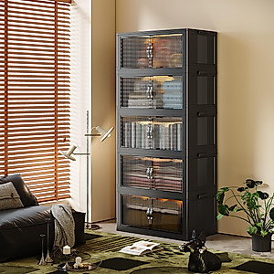 SAILUN 136Gal/543Qt Stackable Storage Bins Folding Collapsible Storage Bins with Lid, Closet Organizers and Storage, Storage Box with Door Black 26" W x 17" D x 71" H