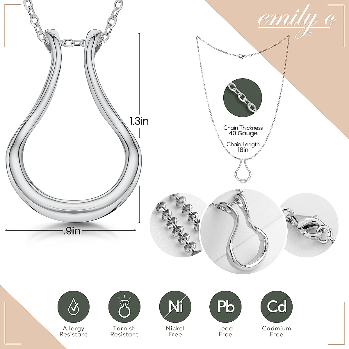 Emily C Ring Holder Necklace - Stainless Steel Ring Keeper Necklaces - Women & Men Wedding Ring Holder Necklace - Cute Necklace Jewelry for Women, Wife, Nurse, Doctor - Drop Ring Necklace Holder
