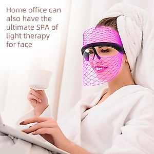 L E D Face Mask Light Therapy, Red & Blue Light Therapy for Face, 7 Colors L E D Light Therapy Mask, Beauty Mask Rechargeable Portable for Facial Skin Care at Home and Travel