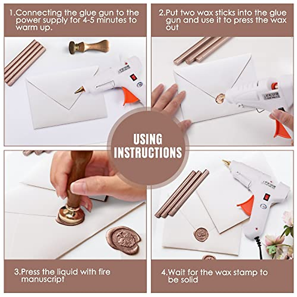 Glue Sticks, 12Pcs Wax Seal Sticks with Seal Glue Gun Set for Stamp Seals, Wedding Invitations, Envelopes Seal, Package Decoration Seal