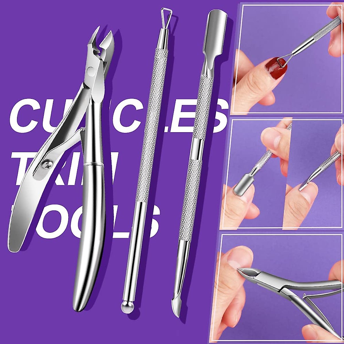 TsMADDTs 13PCS Manicure and Pedicure Tools Kit, Nail Files and Buffers Block, Polish Buffer, Cuticle Nippers, Cuticle Pusher and Peeler, File and Lifters for Toenails