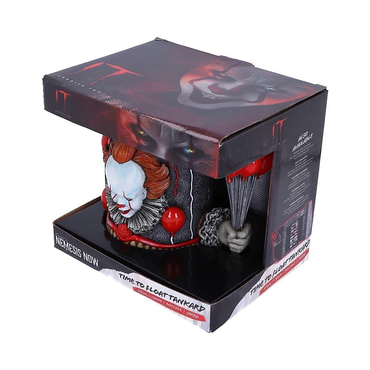 Nemesis Now IT Pennywise Clown Tankard, Hand-Painted Resin, Time to Float, Horror Movie Merchandise, Red Balloons Handle, 15.5cm