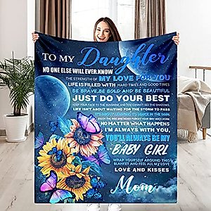 to My Daughter Blanket from Mom, Butterfly Moon Sunflower Ultra-Soft Fleece Flannel Throw Blankets for Warm Birthday Present, Graduation Gift, Thanksgiving Day and Christmas