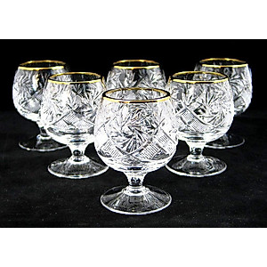 Neman Russian Cut Crystal Sherry Glasses with Gold Rim Shot Glasses on Short Stem. 1.2oz (35ml). Set of 6