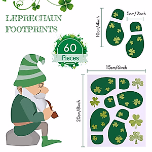 60 Pieces St. Patrick's Day Leprechaun Footprints Floor Stickers Removable Shamrock Foot Stickers Decorations Floor Decals Stickers for Window Walls Shamrock Party Favors Supplies Decoration