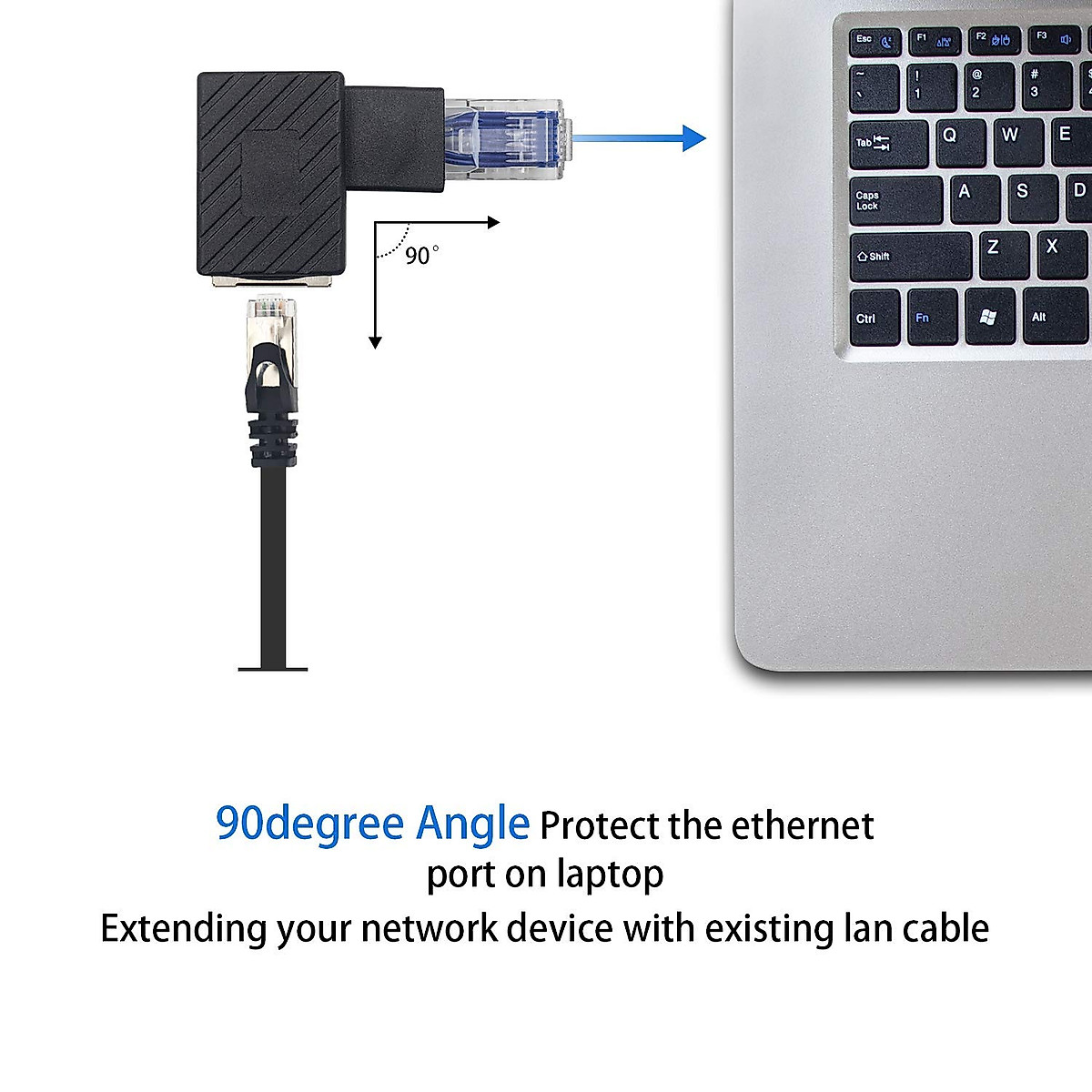 Duttek Ethernet Adapter 90 Degree, Right Angled RJ45 Male to Female Ethernet Extender Adapter, Cat5e/Cat6 RJ45 Ethernet, for Modem, Router, PC, Network Printer, Laptop, LAN, Switch, etc 2 Pack