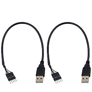 Duttek USB to USB Motherboard Header Cable, USB 2.0 Type A Male to 5 Pin Male Header Dupont Cable Cord 30CM/12IN (2 Pack)
