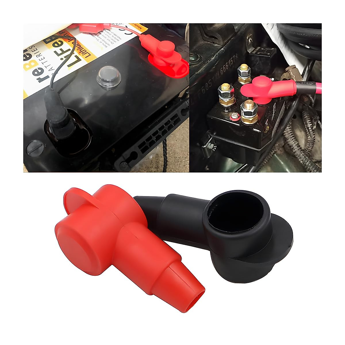 BESULEN 5/16" Stud Terminal Cover, 2 Pack Car Alternator Battery Stud Insulating Boots, Premium PVC Terminal Covers Protector for Power Junction Blocks, Car Accessories, 1 Red and 1 Black Pairs