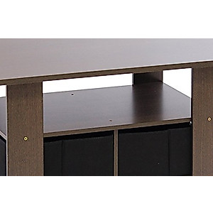 Furinno Coffee Table with Bins, Dark Brown/Black