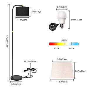 Meisoda Modern Metal Floor Lamp 2 Different Lamp Shades, Arc Standing Lamp 9W Dimmable 3 Color Temperature LED Bulb, LED Floor Lamps for Living Room, Bedroom and Office