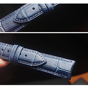 Replacement leather watch strap for IWC Portuguese curved men's watch belt Portuguese meter 7 pilot leather bracelet 22mm (22mm,Blue)