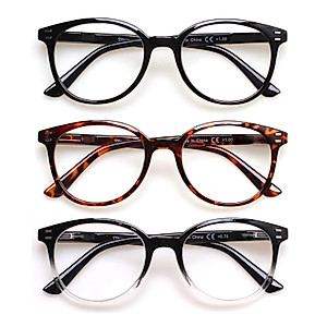 3 Pack Reading Glasses Spring Hinge Stylish Readers Black/Tortoise for Men and Women (3 Mix, 1.25)