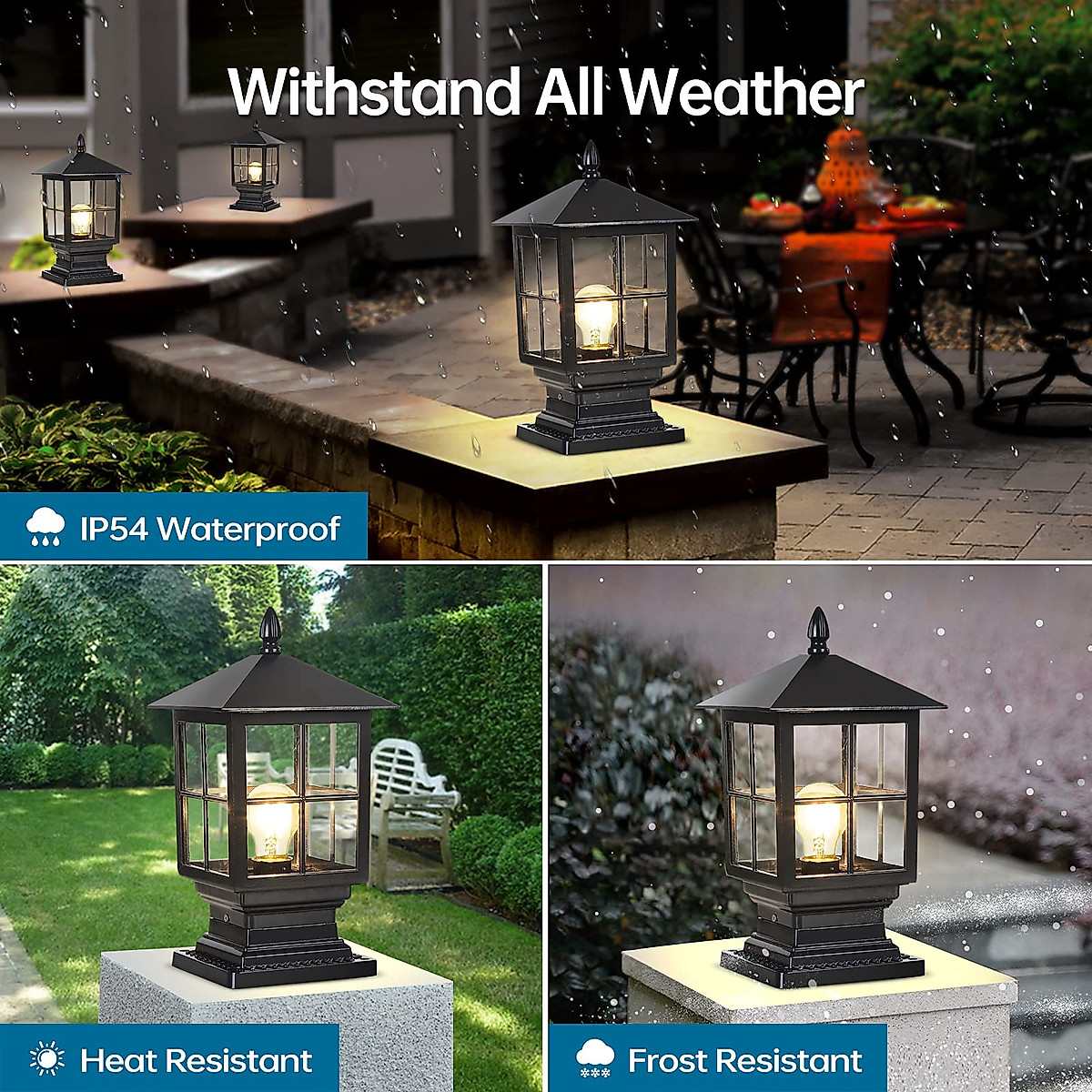 SLAWA Outdoor Post Light Fixture, Modern Outdoor Column Lights IP54 Waterproof Aluminum Pillar Lights Outdoor Lighting for Yard Garden Patio Path, with Clear Glass Shade