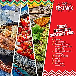 Genuine Handmade Mexican Mortar and Pestle, Molcajete de Piedra Natural Volcanica Stone, Heavy & Durable, Perfect for Homemade Salsas, Guacamole, and other Molcajete Plates | Made in Mexico (8 Inches)