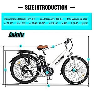 Axiniu Electric City Bike for Adults | 26'' Electric Commuter E-Bike | Shimano 7-Speed | Peak 500W Brushless Motor with 36V UL-Certified Removable Battery | Electric Bicycle
