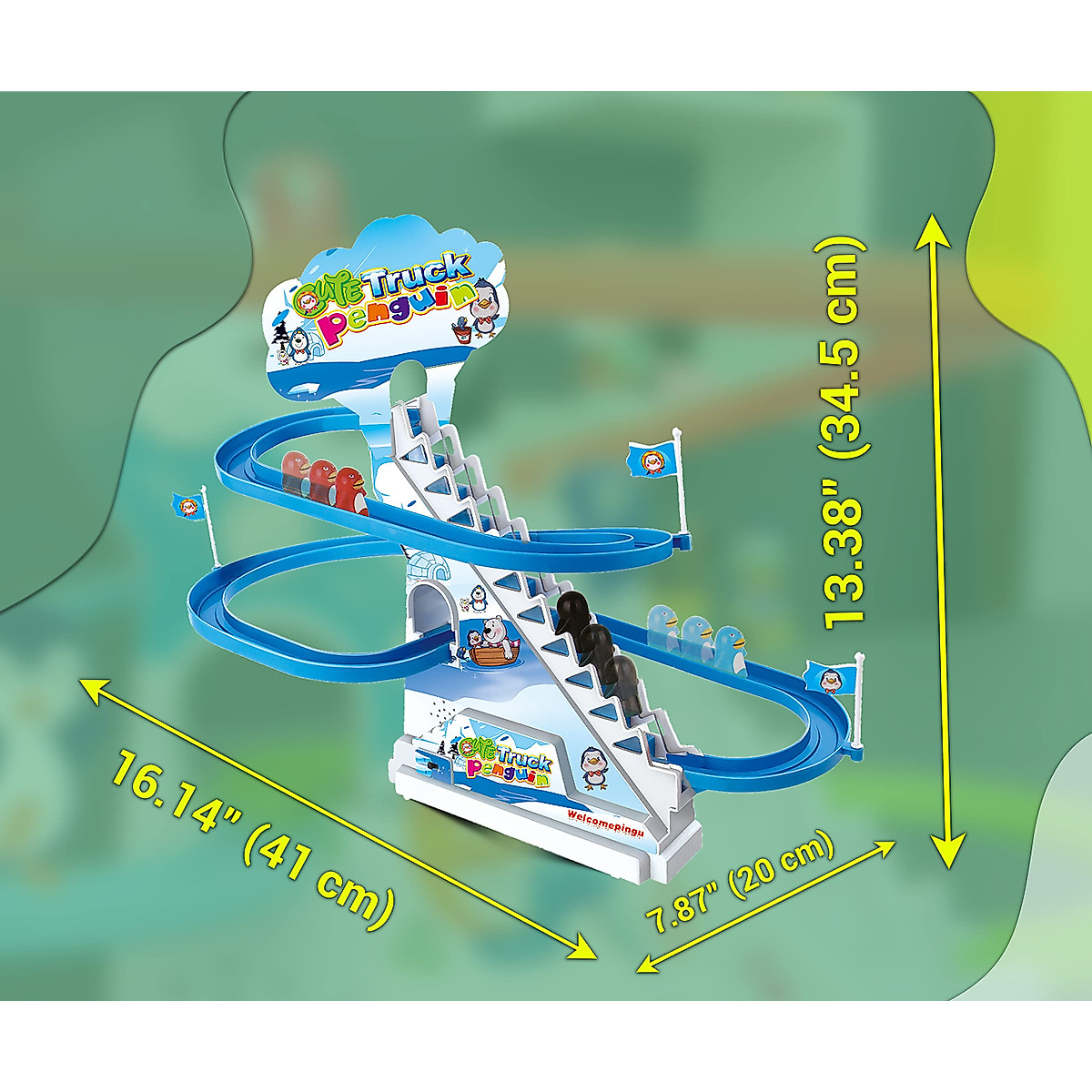 ARSUK Penguin Race Game Toy Playful Musical Roller Coaster Track Playset with Music & LED Flashing Lights On/Off Button for Toddlers and Kids Gift