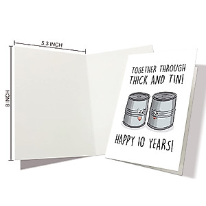 Nchigedy Tenth Anniversary Card for Him Her, Cute Tin Pun Anniversary Card, Funny Ten Years Card for Wife Husband