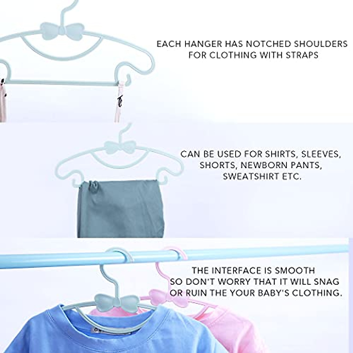 veeyidd Children's Hangers Plasti - 11.6" Size for Baby Kids Infant & Toddler Clothes (5 Colors, 30 Pack)