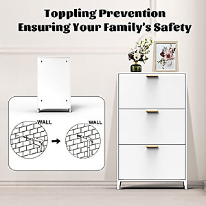 Omethey Shoe Cabinet with 3 Flip Drawers, Metal Shoe Storage for Entryway, Wall-Mounted/Floor Mount Shoe Cabinet, Metal Legs-Great for Sneakers, Heels, Boots and Plus Size Shoes (White)