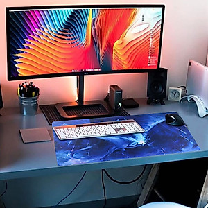 Jahosin Large Gaming Mouse Pad with Stitched Edges,[27.5x11.8In] Extended Mouse Pad with Non-Slip Natural Rubber Base for Gamer/Desktop/Office/Home (70x30 Bluedragon)