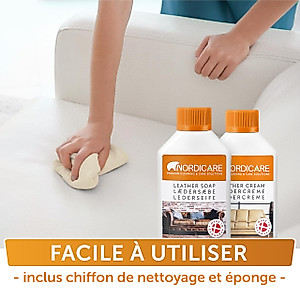 Nordicare Leather Cleaner Care Kit for Sofas, Cars, Furniture - Leather Cleaner for Sofas - Car Leather Cleaner, Leather Cleaner for Car Seats - with UV Protection - Made in Denmark 8.45 oz