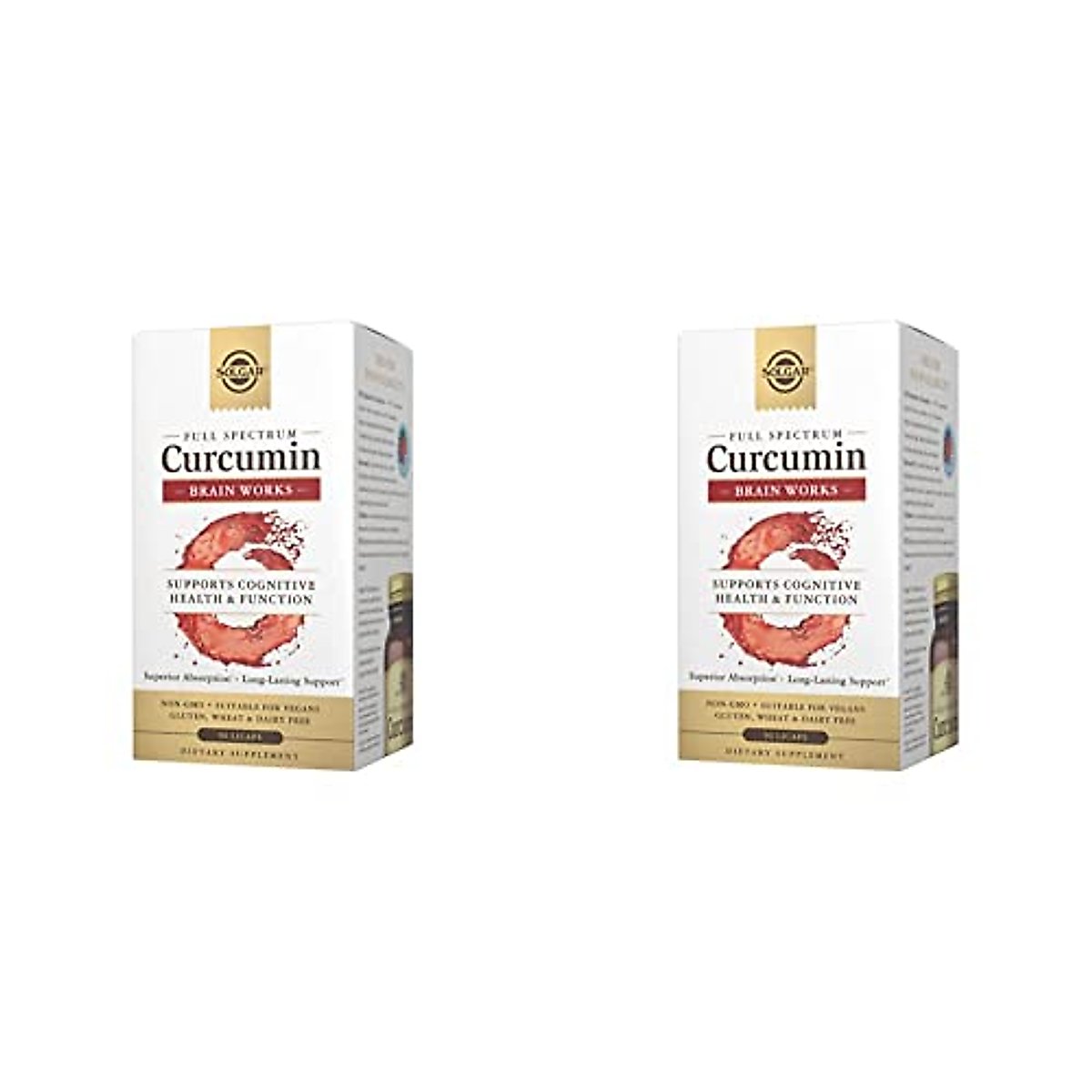 Solgar Full Spectrum Curcumin Brain Works, 90 Licaps - Support Memory Recall, Focus, Cognitive Function - Antioxidant Support - Curcumin, BacoMind, Choline, Vitamin B12 - Non-GMO, Vegan - (Pack of 2)