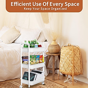 YSSOA Rolling Storage Cart, 3 Tier Slim Mobile Shelving Unit 360° Rotating Wheel Lockable Utility Cart, Ideal for Office, Kitchen, Bathroom, Laundry and Narrow Spaces, White