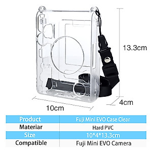 MUZIRI KINOKOO Clear EVO Case for Fujifilm Instax Mini EVO/Polaroid Mini EVO Camera - Hard PVC Fuji Mini EVO Carrying Protective Case with Shoulder Strap -Transparent