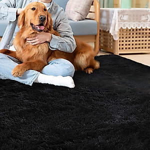 CAROMIO Fluffy Area Rug Plush Fluffy Shag Rugs 9' x 12' Extra Soft and Comfy Modern Indoor Shaggy Carpet Rugs for Bedroom Living Room Girls Kids Nursery Fluffy Area Rug, Black