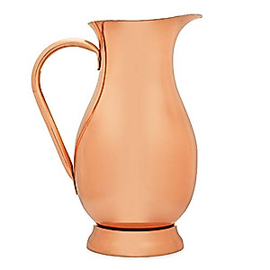 Pure Copper Pitcher (70 oz, 2 Liter) Handcrafted Water Jug & Copper/Brass Lid, Raw Interior for For Ayurveda Health