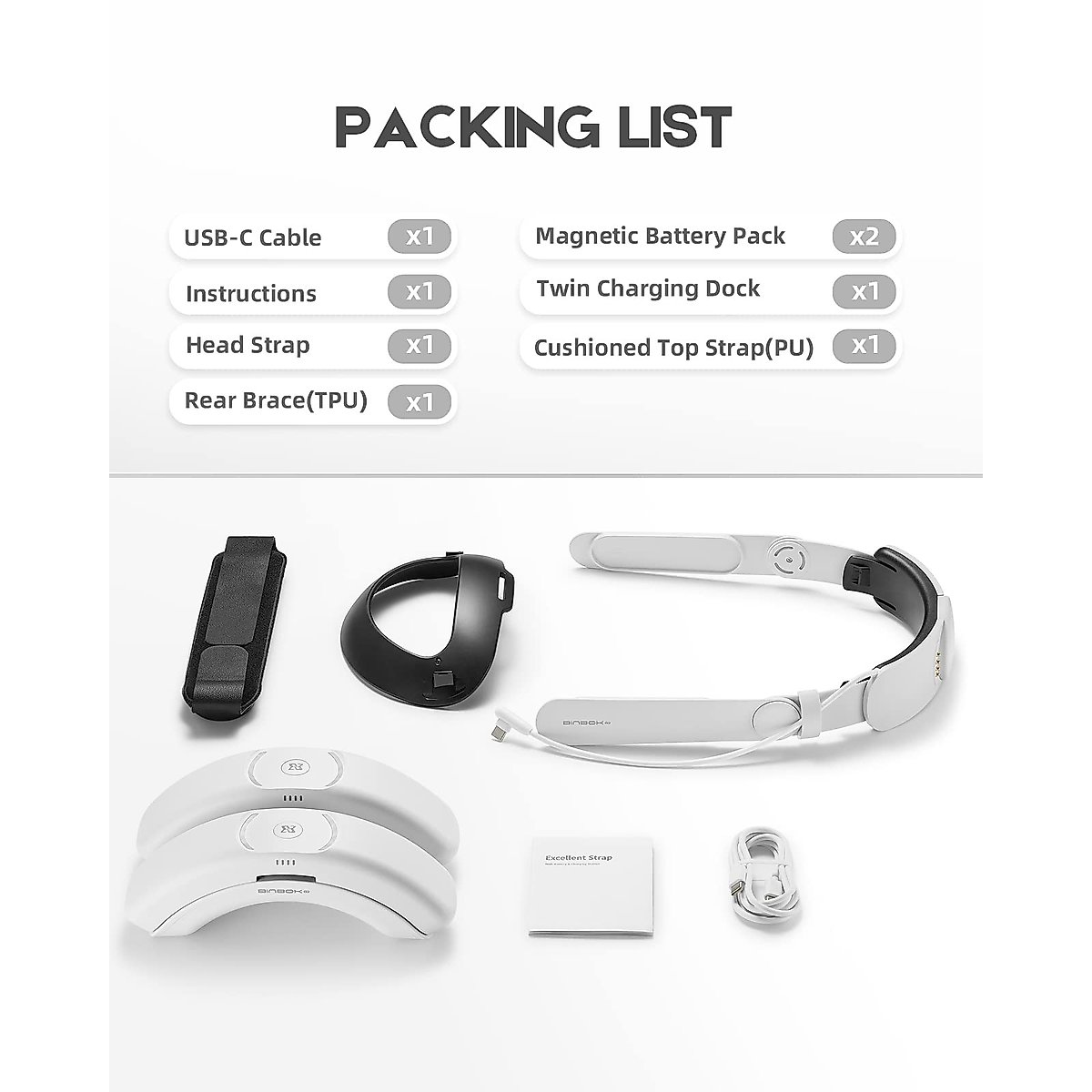 Head Strap with Battery Pack for Quest 2, Dual Replaceable Battery Combo(2x8000mAh) with Charging Dock, Adjustable Design Elite Strap VR Accessories