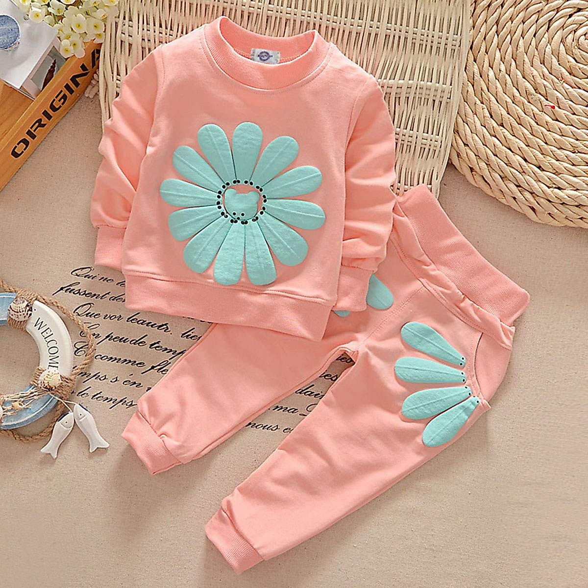oddler Baby Girls Sunflower Clothes Set Long Sleeve Top and Pants 2pcs Outfits Fall Clothes (Age(3T), Pink)