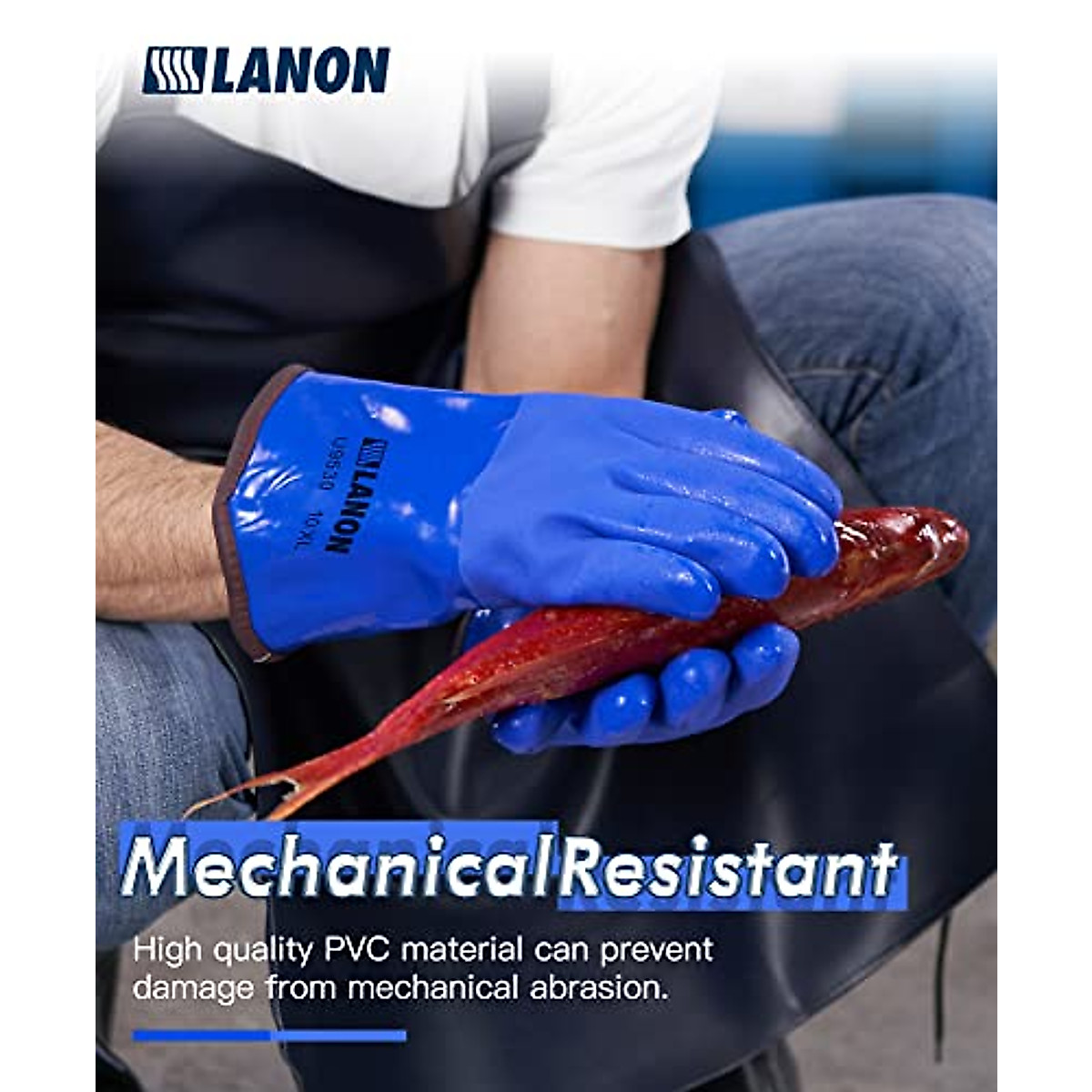 LANON PVC Coated Cold Proof Heavy Duty Gloves, Waterproof Warm Work Gloves for Freezer Work, Chemical & Oil Resistant, Non-Slip, XL