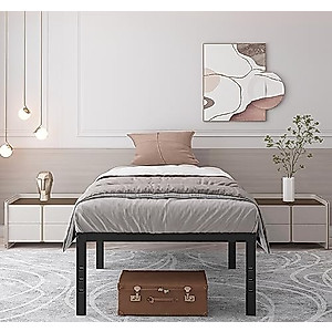 caziwhave Twin Bed Frame 14 Inch High Max 3500 lbs Heavy Duty Metal Mattress Foundation Platform Sturdy Steel Slat Support Twin Size No Box Spring Needed Easy to Assembly Noise Free Non Slip