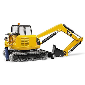 Bruder CAT Mini Excavator Construction Digger Toy with Worker, 1:16 Scale, Realistic Working Parts