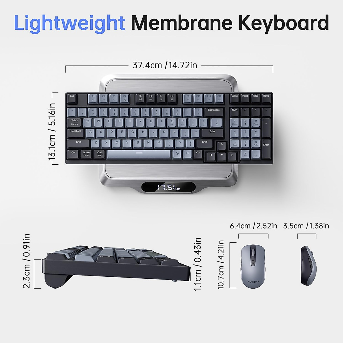 AUSDOM Wireless Mouse and Keyboard Combo - Wireless Computer Keyboard, Plug and Play, 3 DPI Adjustable Quiet Mouse, Cordless Silent Keyboards with Numeric Keypad for PC/Laptop/Windows/Mac OS, 98 Keys